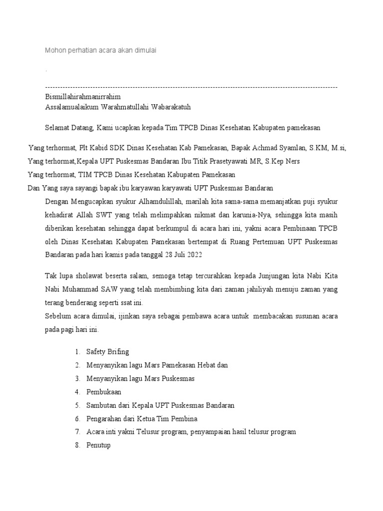 Susunan Acara TPCB | PDF