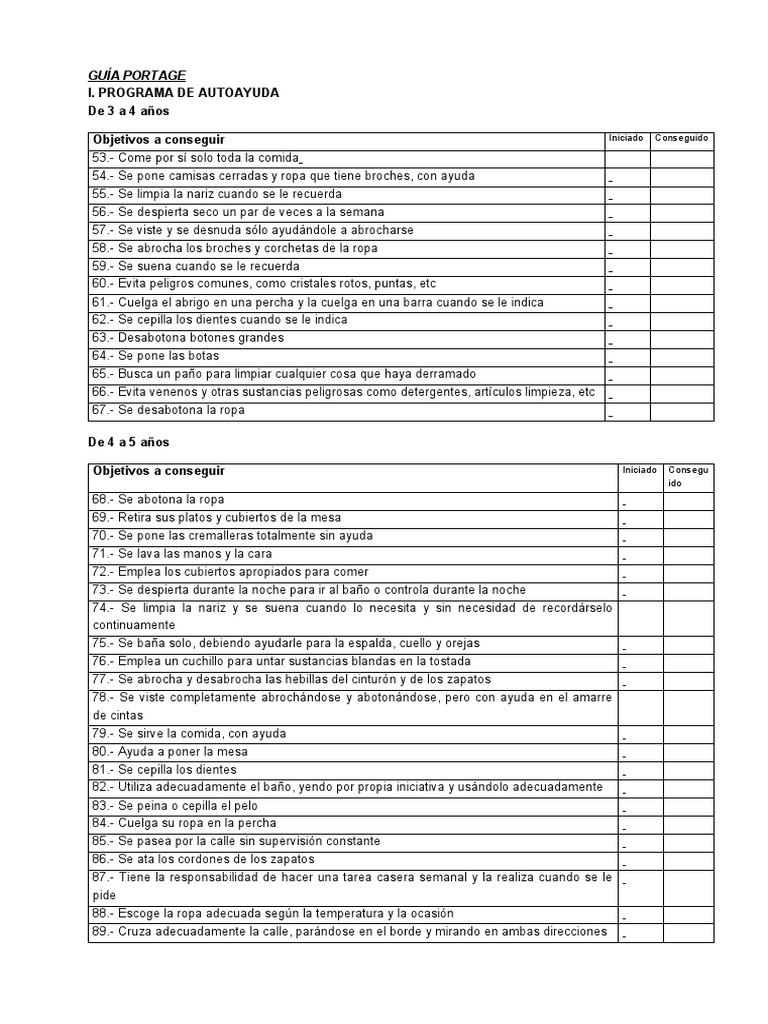 GUIA PORTAGE 3 A 5 Años | PDF