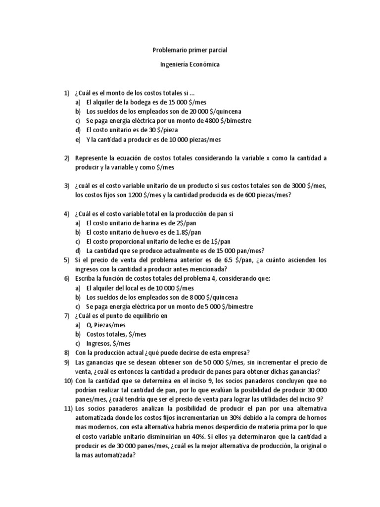 Problemario Primer Parcial | PDF