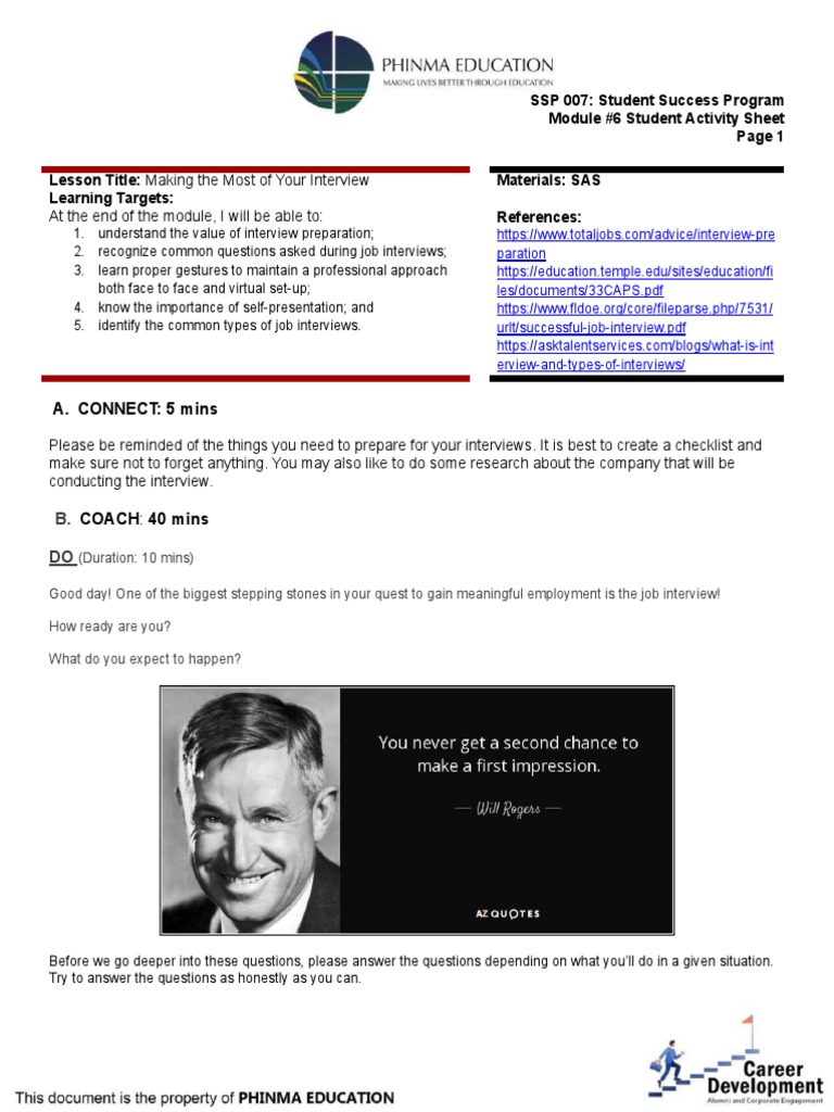 SSP 007 - Module 6 - Ace Module Interview - SAS | PDF | Job Interview ...