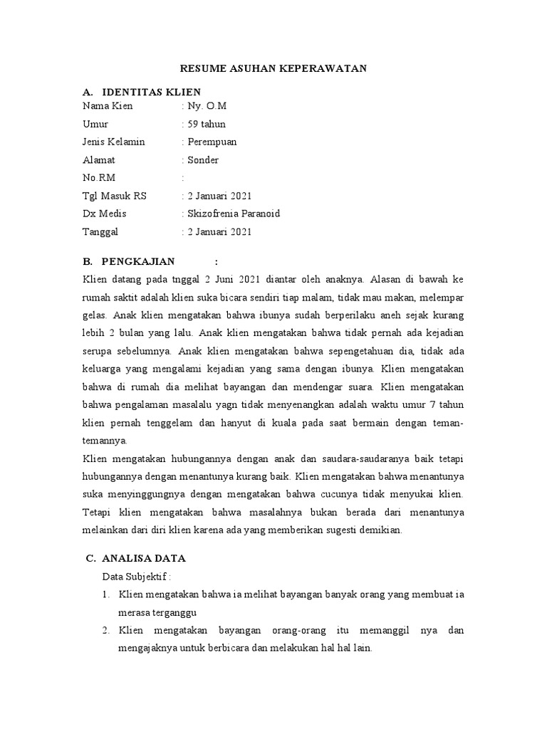 Format Resume Asuhan Keperawatan Jiwa TN Om | PDF