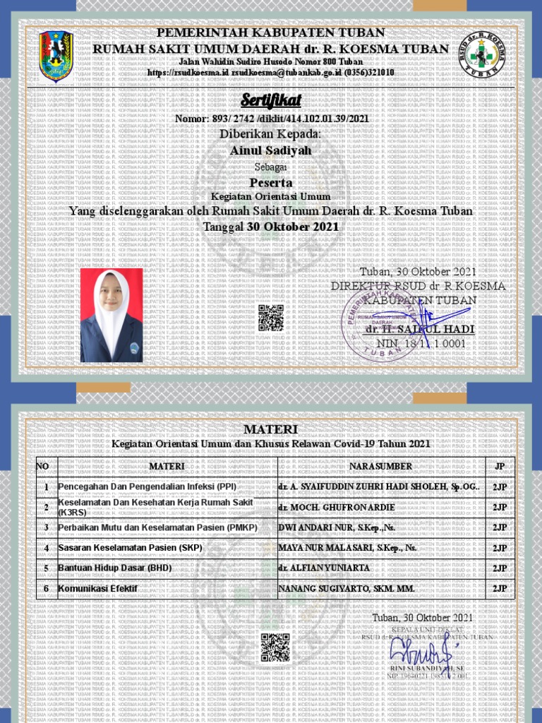 Sertifikat Orientasi Ainul Sadiyah | PDF
