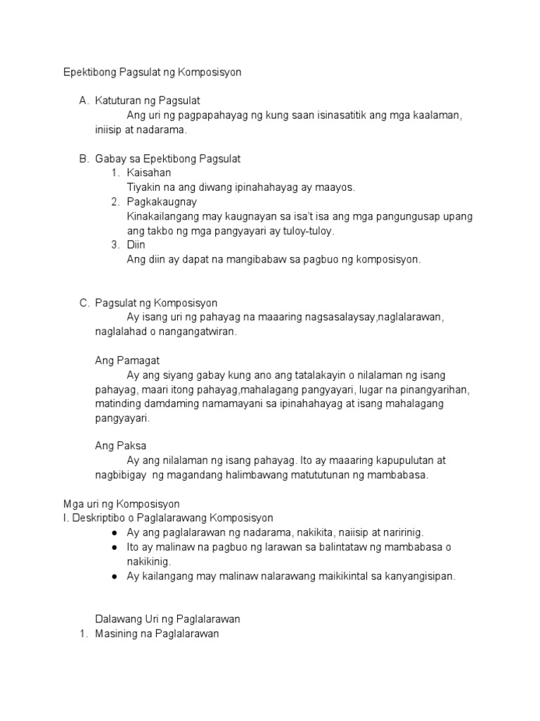 Epektibong Pagsulat NG Komposisyon - SUMMARY | PDF