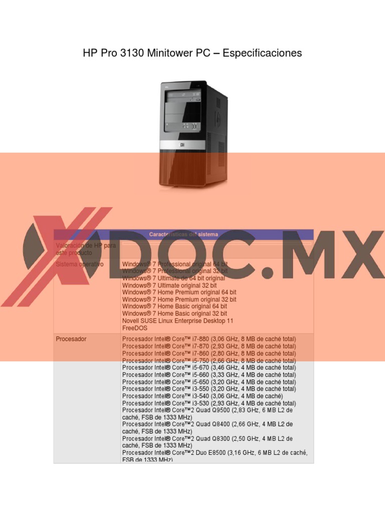 Xdoc - MX HP Pro 3130 Minitower PC Especificaciones | PDF ...