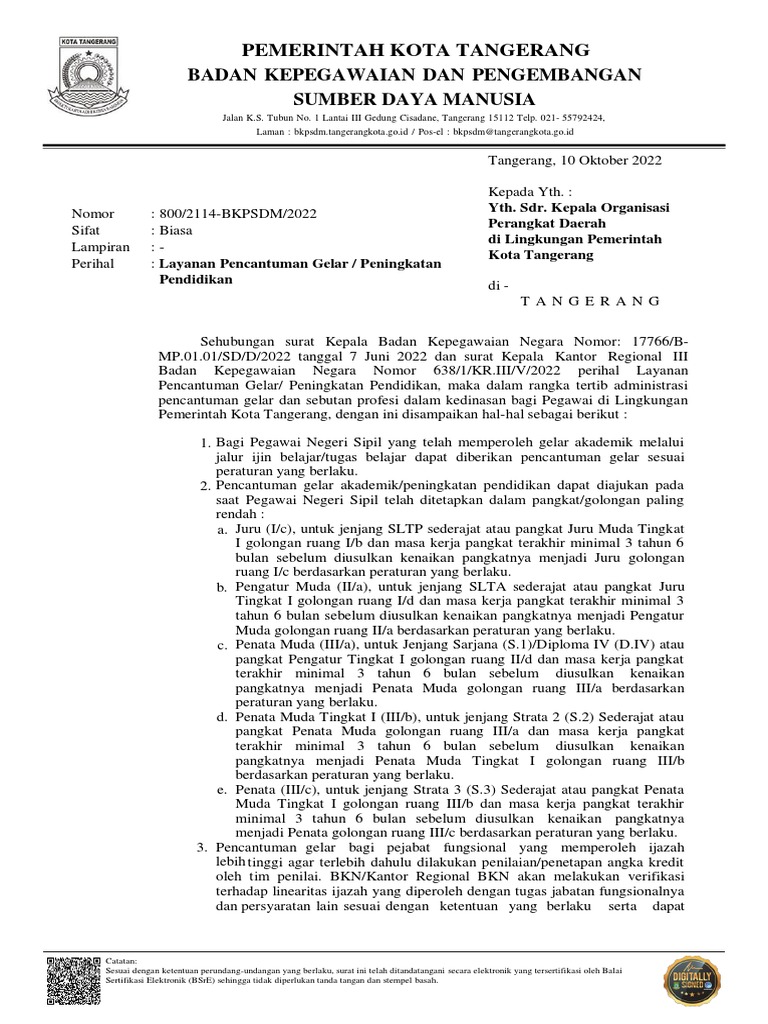 Surat Edaran Pencantuman Gelar | PDF