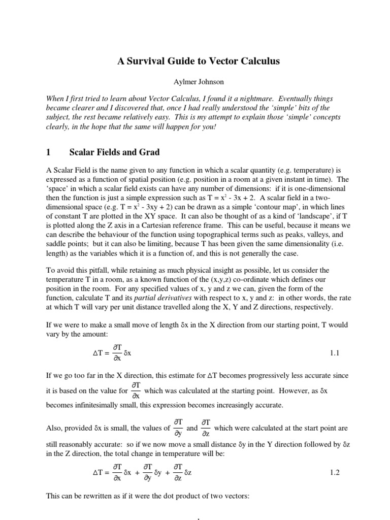 A Survival Guide To Vector Calculus: 1 Scalar Fields and Grad | PDF ...
