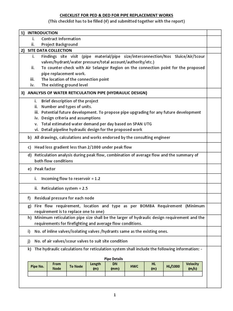 Checklist For Pipe Replacement Works NH Rev.2 | PDF