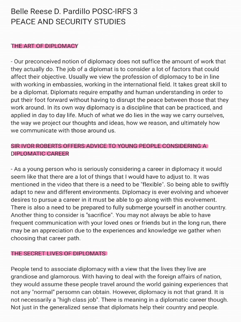 Diplomatic Protocol and Foreign Service - Assignment 2 - Pardillo | PDF