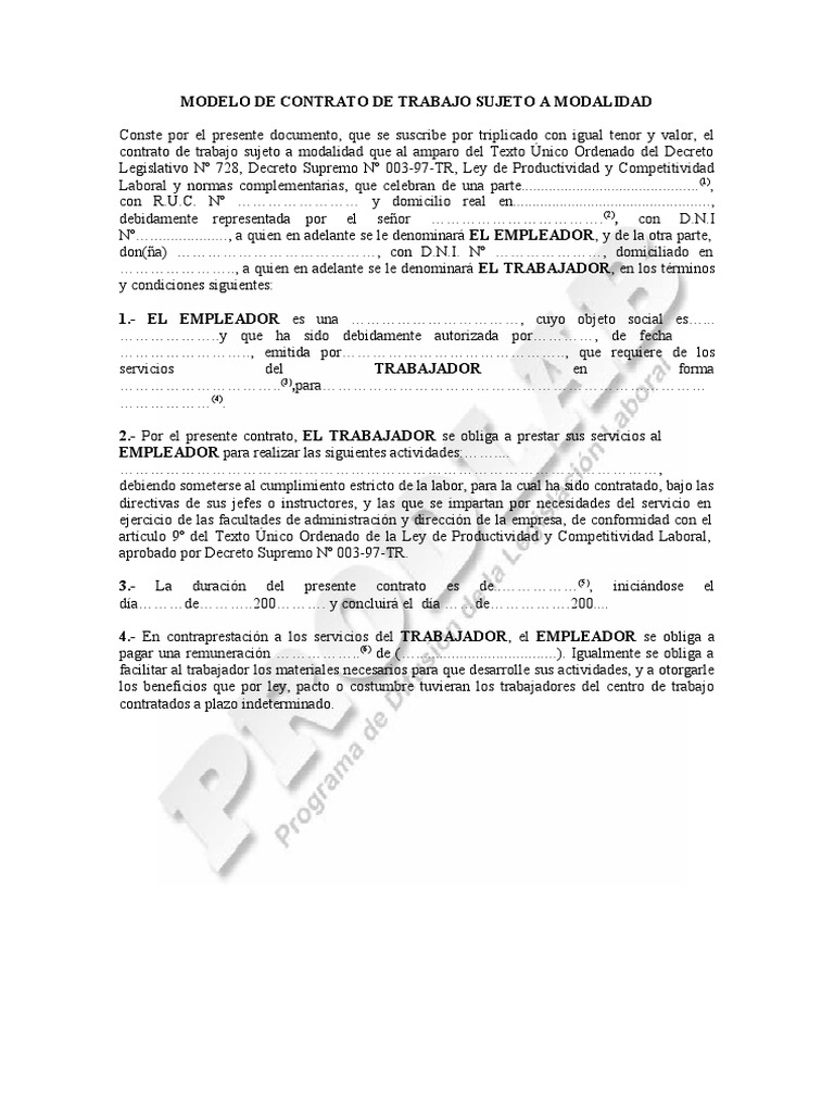 Modelo de Contrato de Trabajo en Perú | PDF