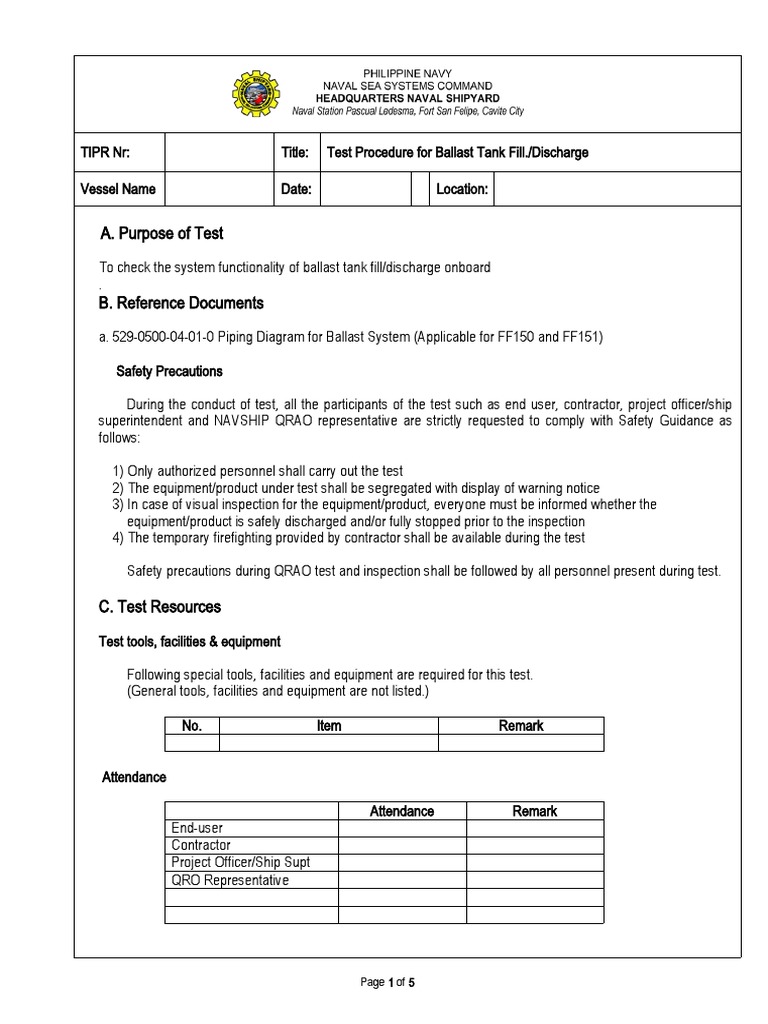 Test and Inspn Procedures For Ballast Tank Fill Discharge - For Review ...