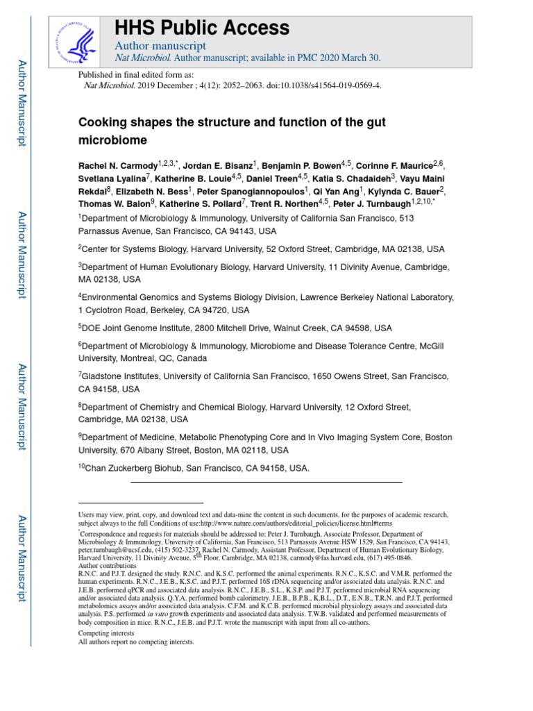 The Impact of Cooking on the Structure and Function of the Gut Microbiome | PDF | Microbiota ...