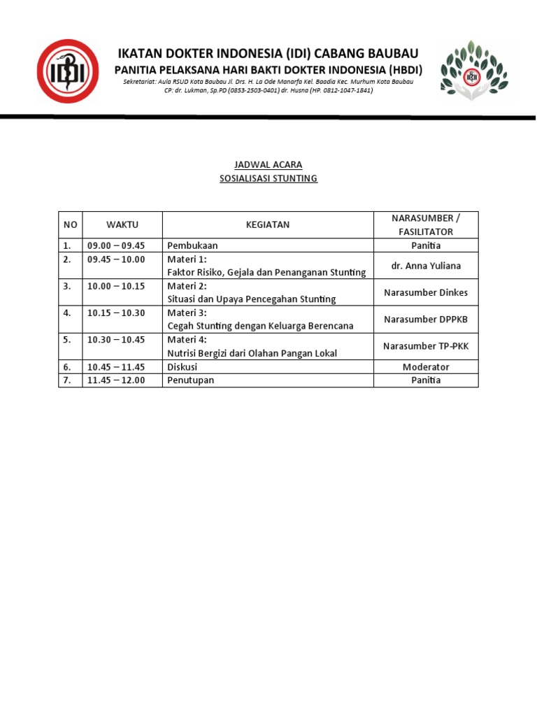 Jadwal Sosialisasi Stunting | PDF