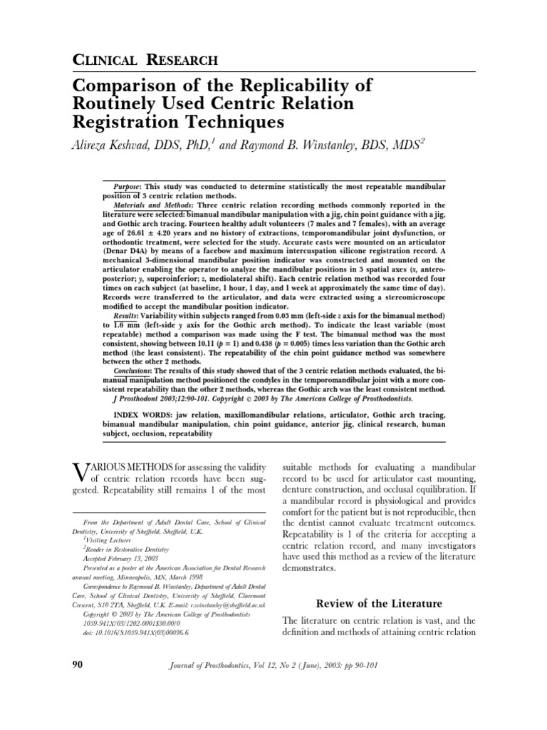 Compararison of Replicability of Routinely Used Centric Relation ...
