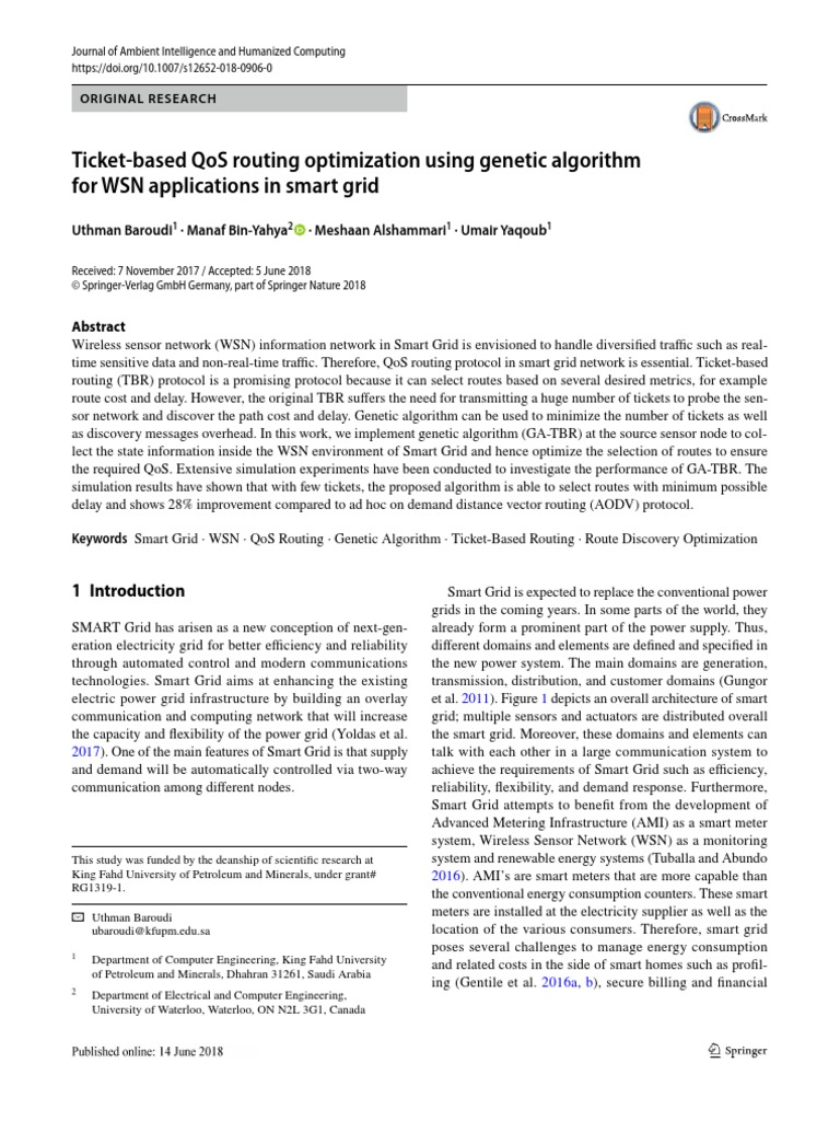 Ticket Based Qos Routing Optimization Using Genetic Algorithm For WSN Applications in Smart Grid ...