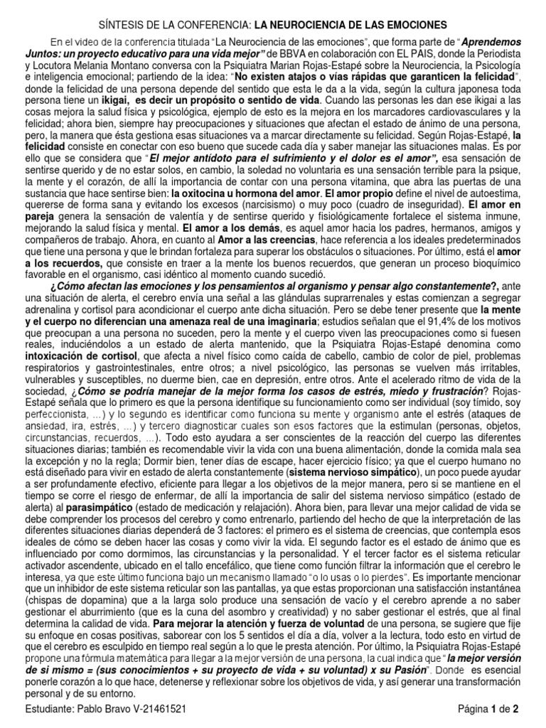 La Neurociencia De Las Emociones Pdf Amor Mente