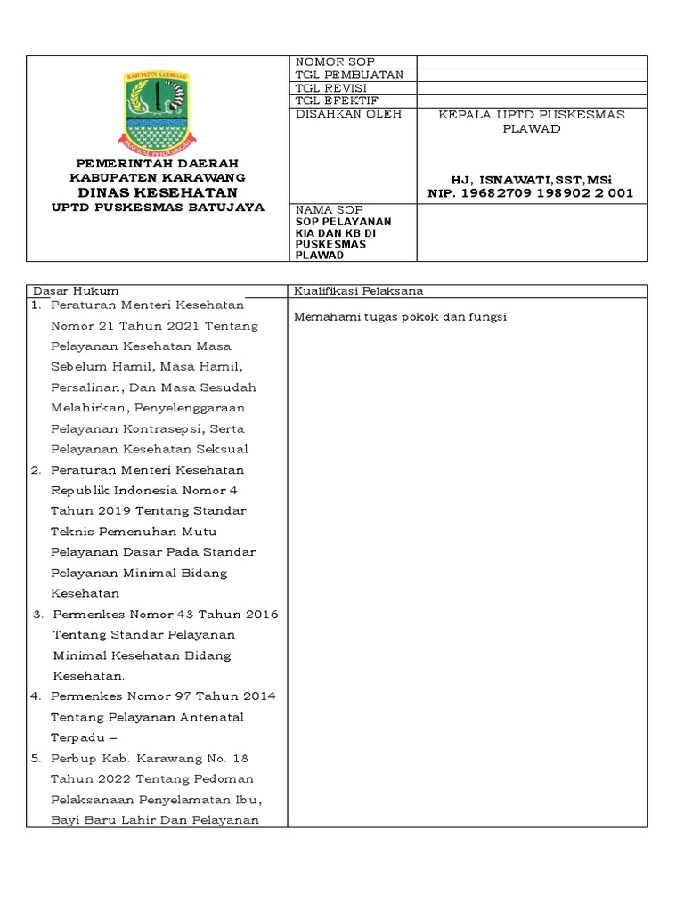 SOP Pelayanan KIA dan KB Puskesmas | PDF