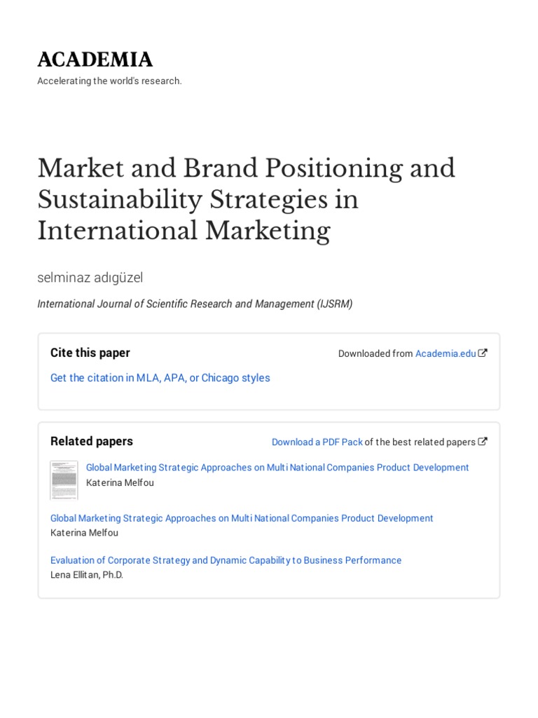 Market and Brand Positioning and Sustainability Strategies in ...