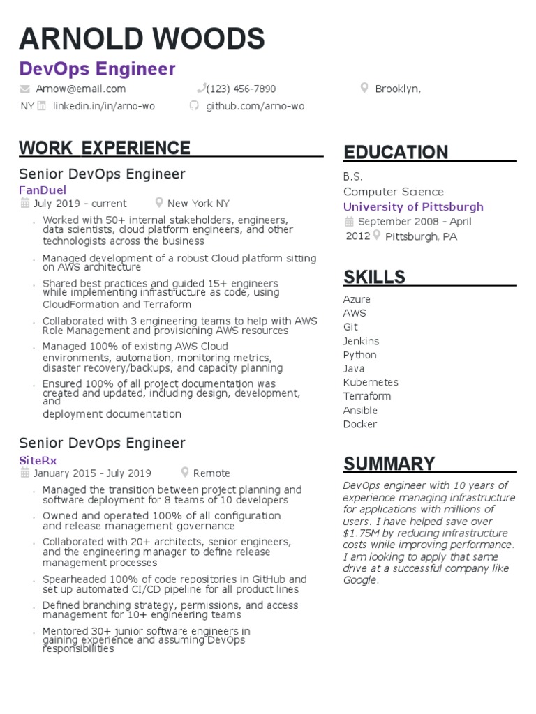 Senior Devops Engineer Resume Example | PDF | Cloud Computing ...