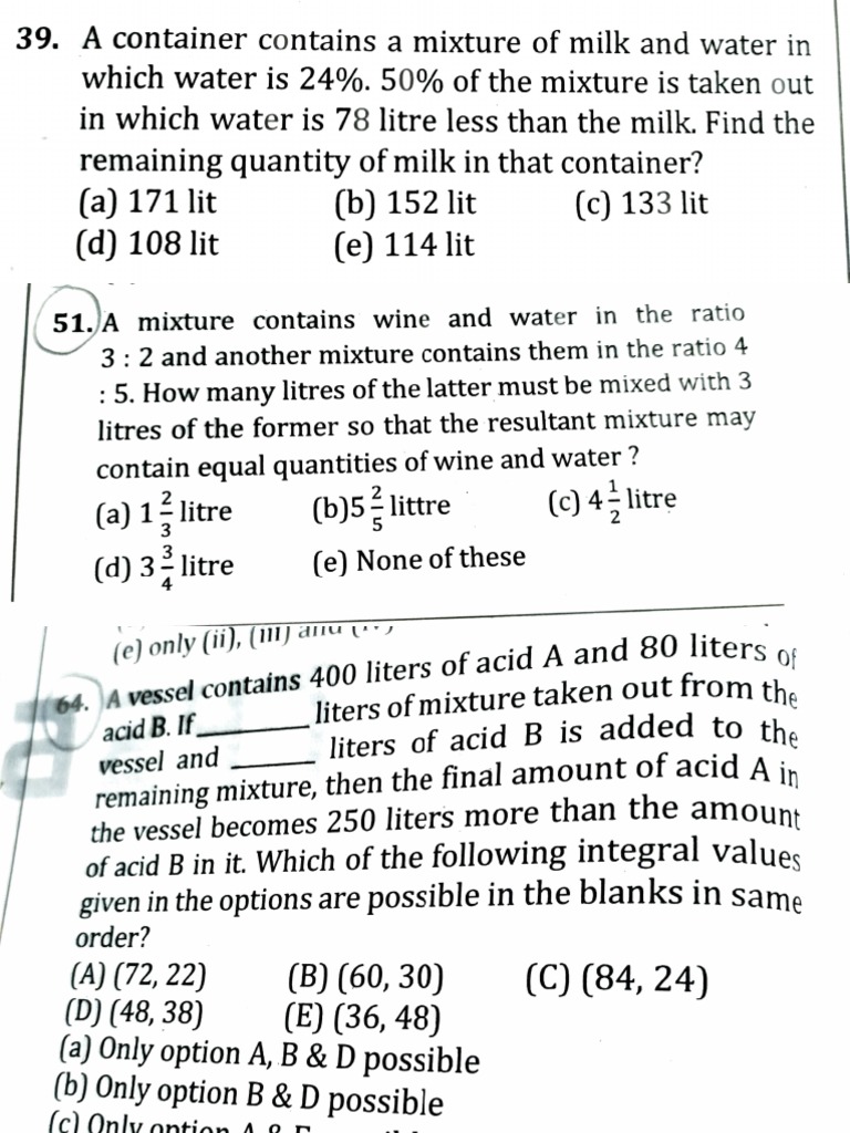 Mixture And Alligation Pyq Pdf