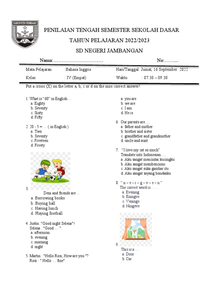 Soal PTS B.ing Kels 4 | PDF
