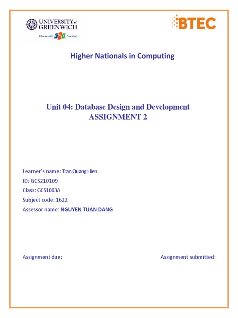 1622 GCS210109 TranQuangHien Assignment2 | PDF | Databases | Table (Database)