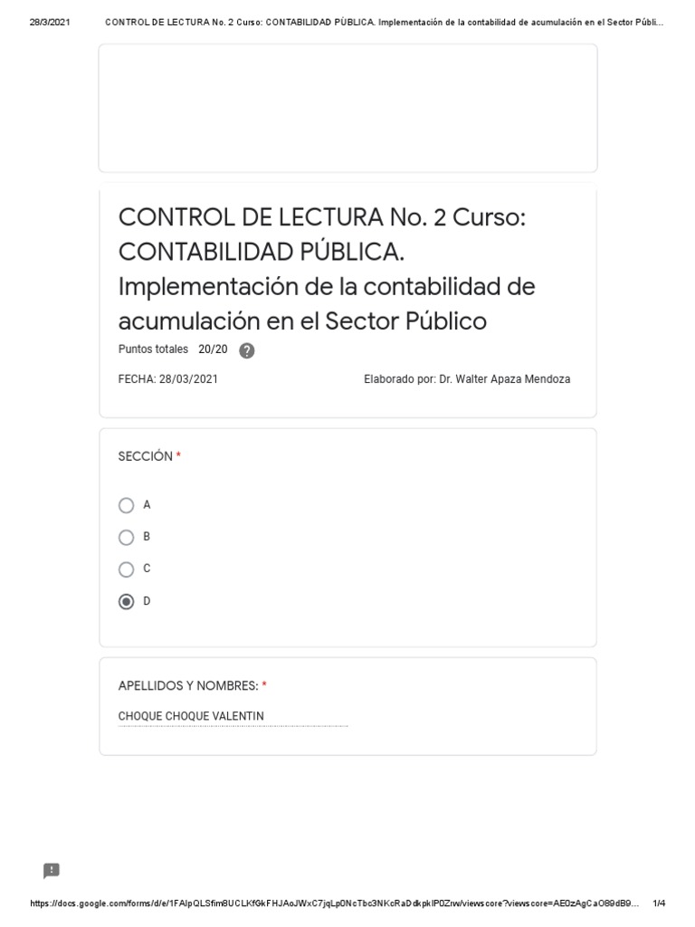 CONTROL DE LECTURA No. 2 Curso - CONTABILIDAD PÚBLICA. Implementación de La Contabilidad de ...