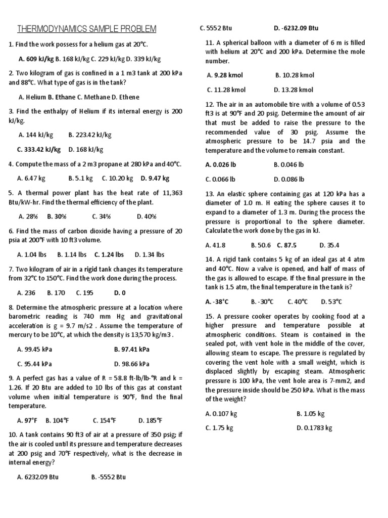 Thermodynamics Sample Problem | PDF | Pressure | Atmospheric Pressure