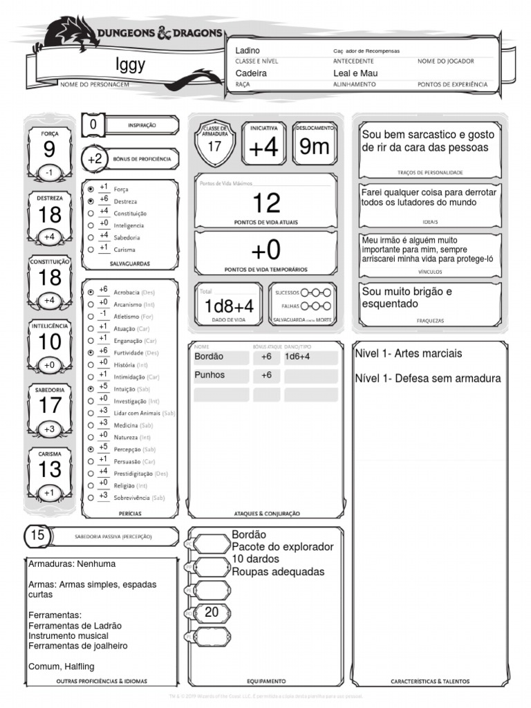 Ficha Oficial D&D 5E Editável | PDF