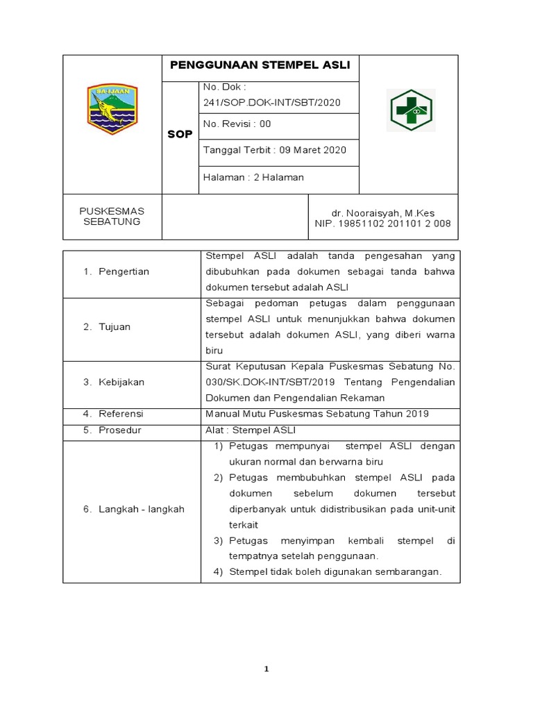 SOP Penggunaan Stempel Asli | PDF