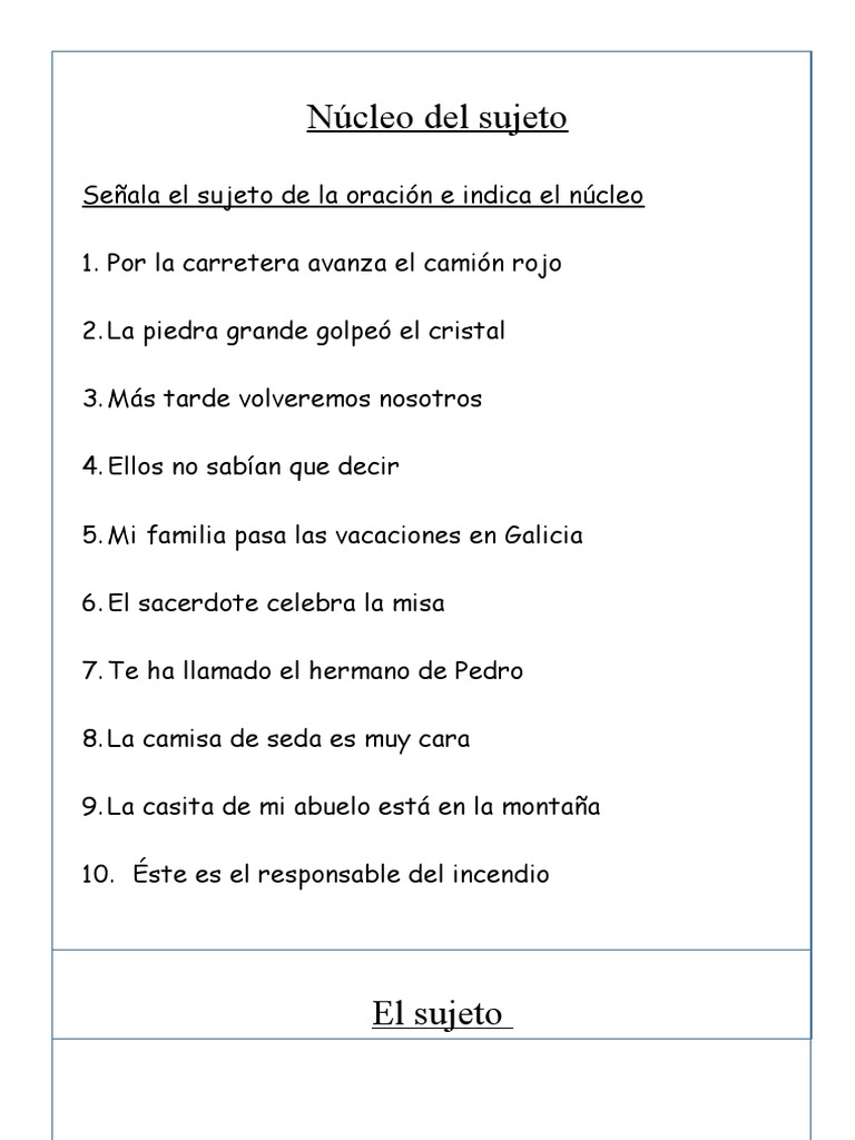 Núcleo Del Sujeto | PDF | Asunto (gramática)