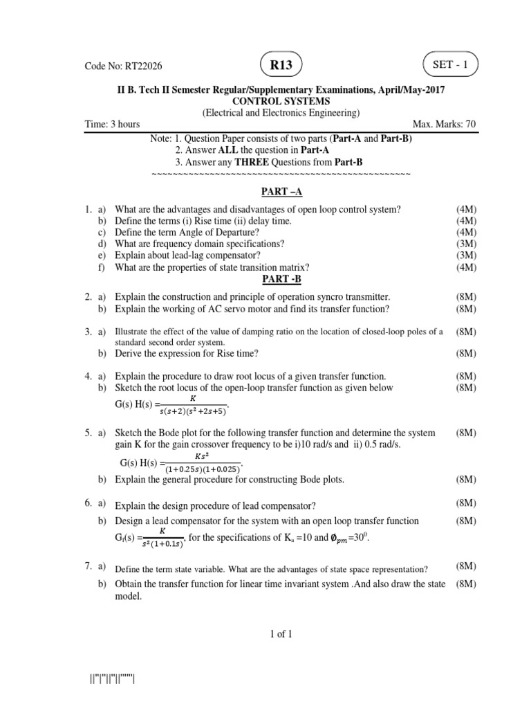 Control Systems May 2017 | PDF | Control Theory | Signal Processing