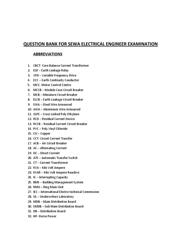 SEWA Electrical Engineer Exam Question Bank | PDF | Electric Power ...