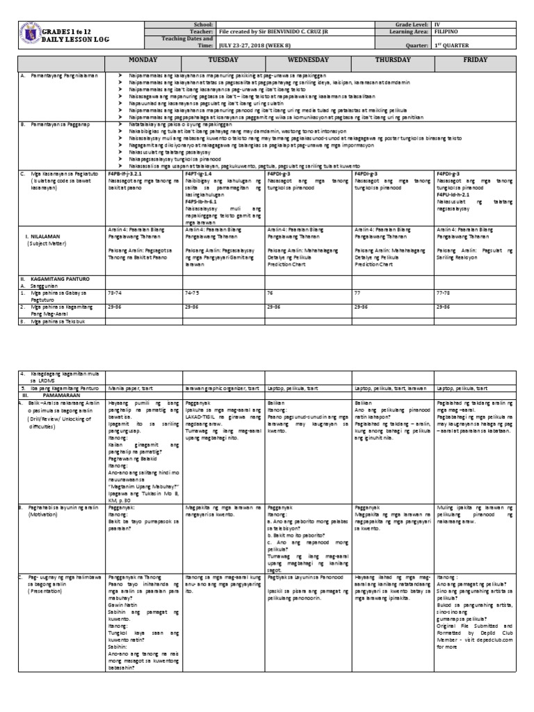 DLL Filipino 4 q1 w8 | PDF