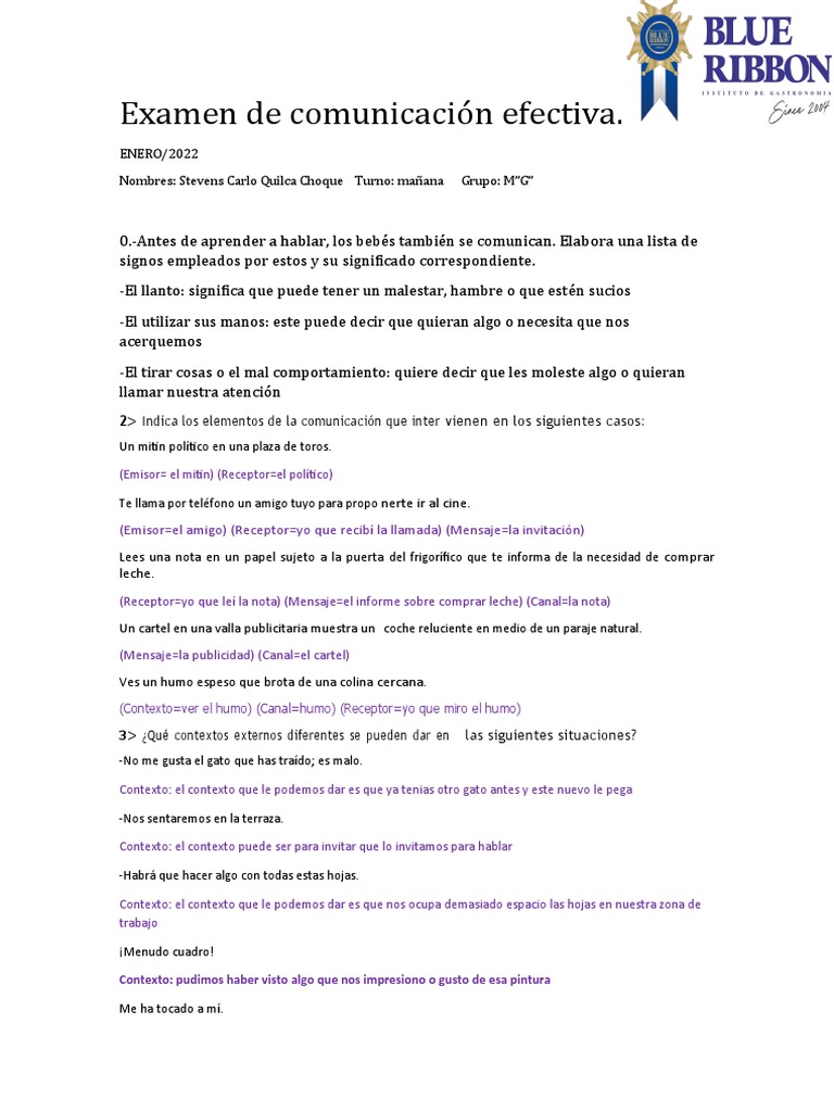 Examen De Comunicacion Efectiva Pdf
