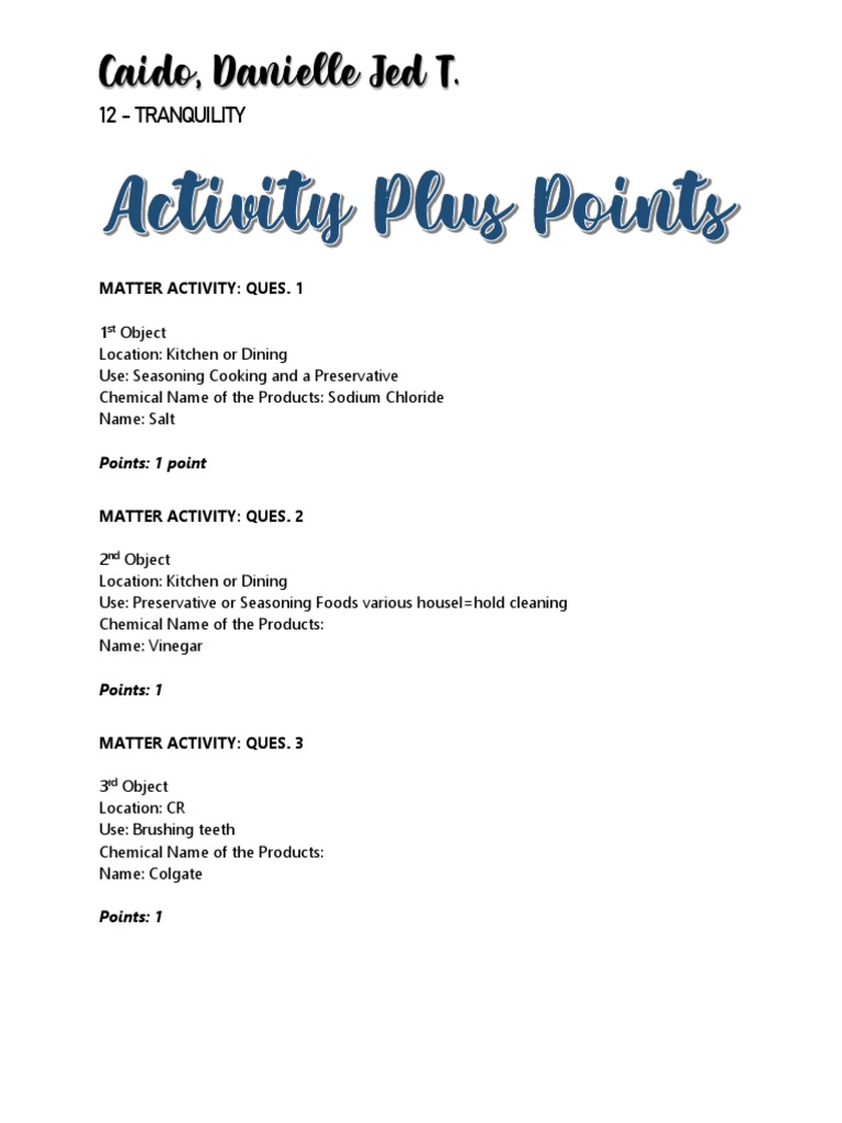Matter Activity Plus Points | PDF