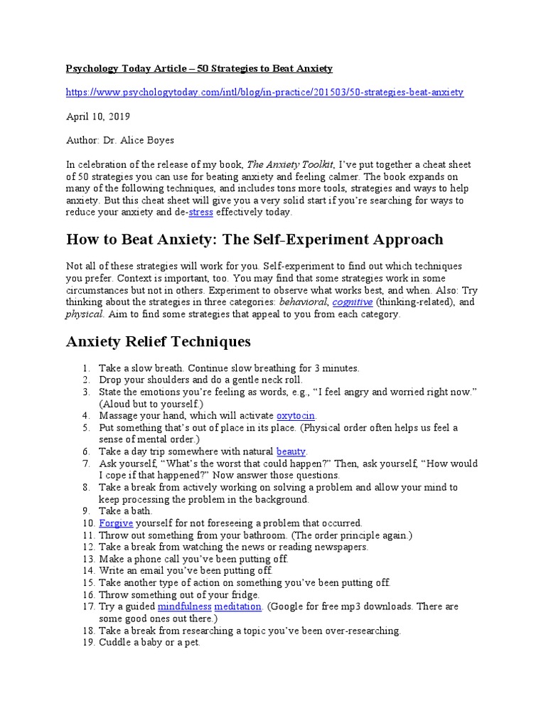 50 Ways To Beat Anxiety | PDF | Anxiety | Mind