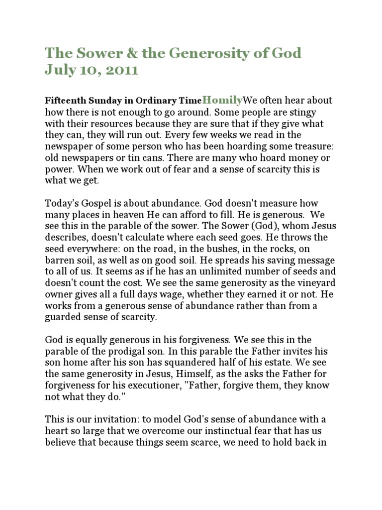 The Sower & The Generosity of God | PDF | Generosity | Parables Of Jesus