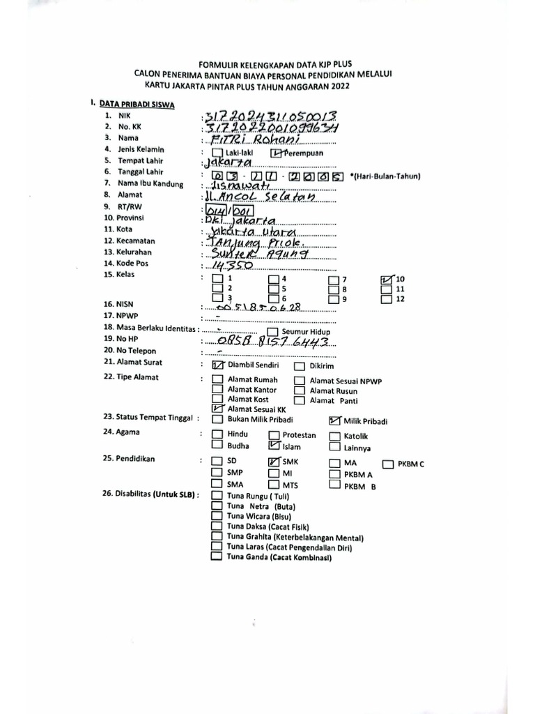 Formulirr - Pendaftaran - KJP | PDF