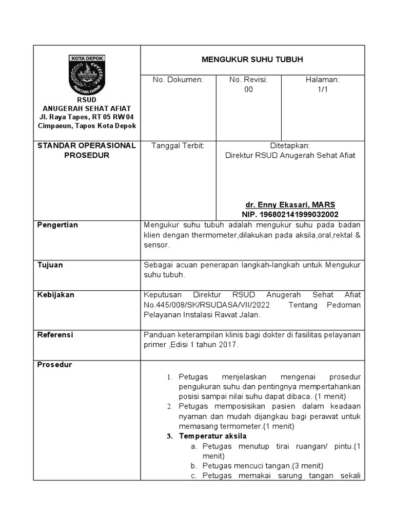 Prosedur Pengukuran Suhu Tubuh RSUD | PDF