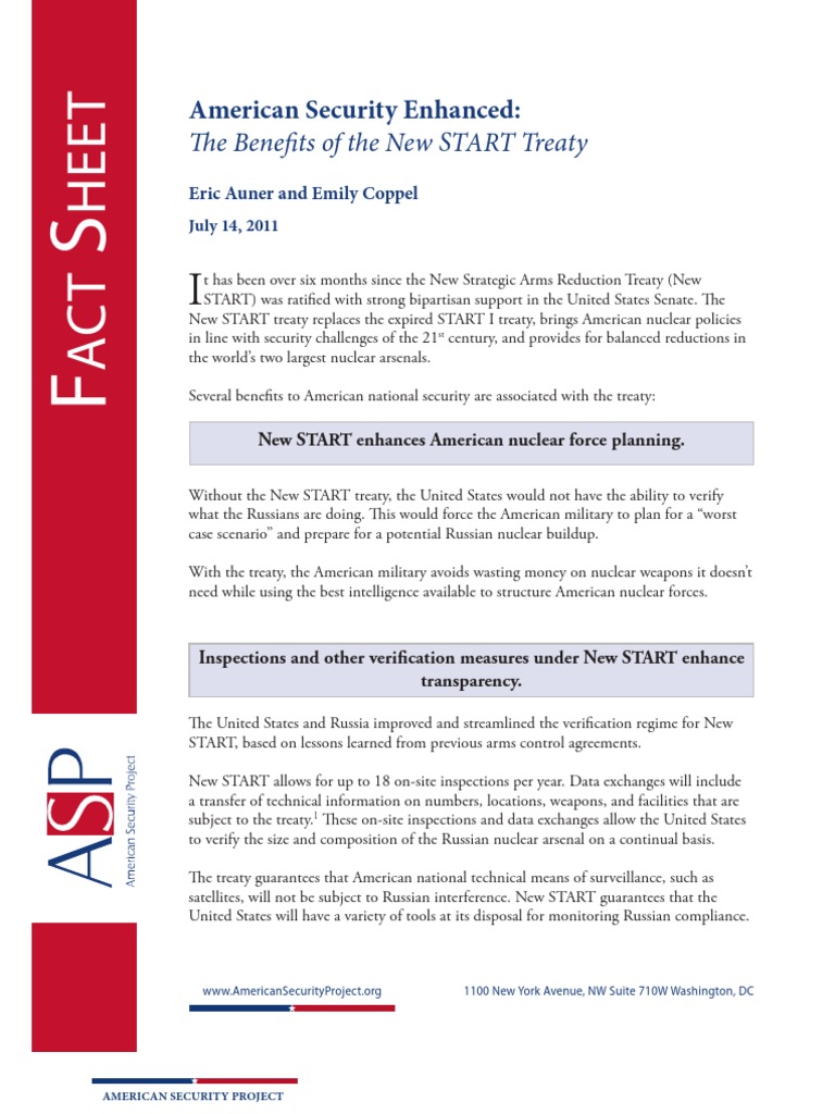FACT SHEET: The Benefits of The New START Treaty | PDF | Start I ...
