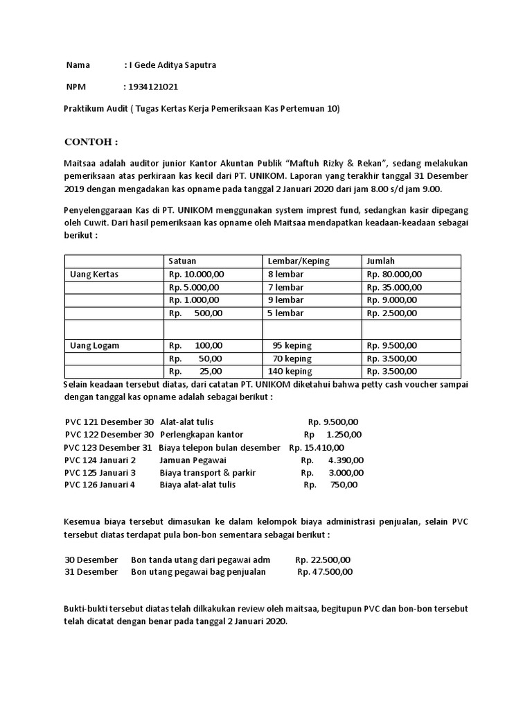 I Gede Aditya Saputra (021) (Praktikum Audit Pertemuan 10) | PDF