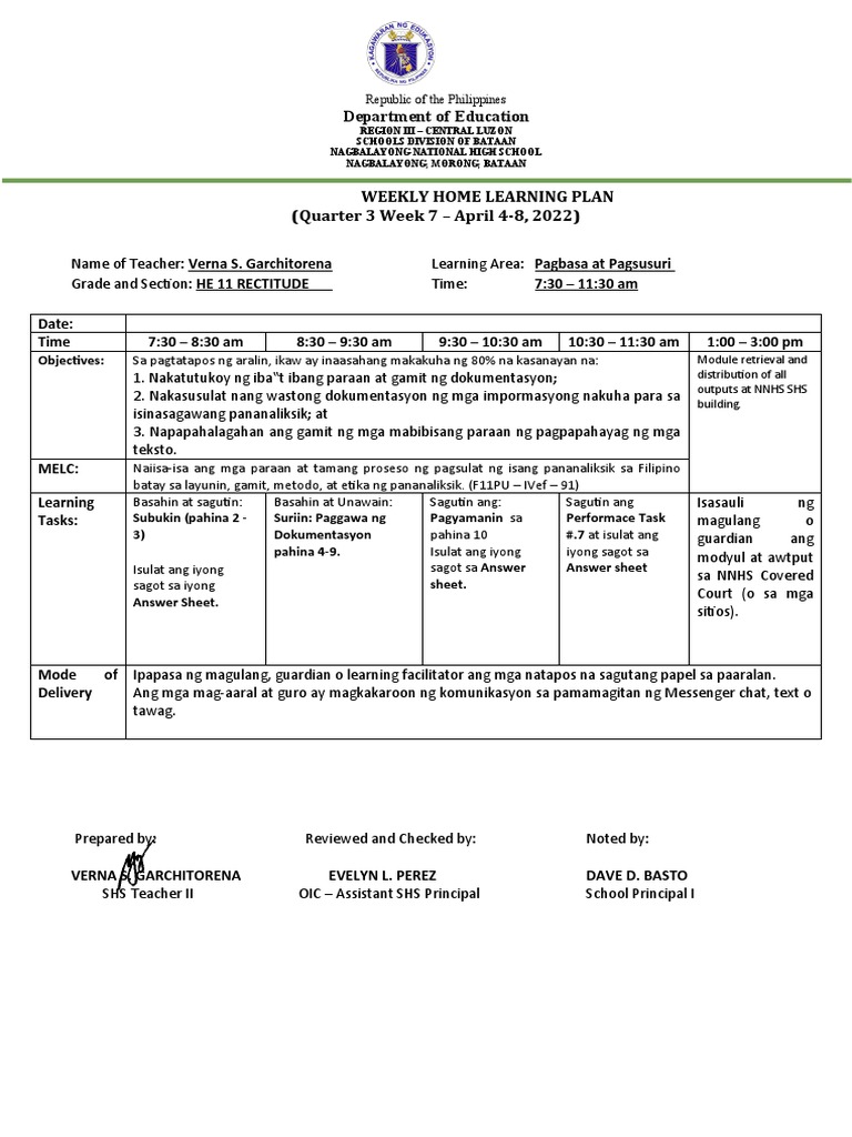 WHLP-Q3-Week-7 Pagbasa at Pagsusuri | PDF