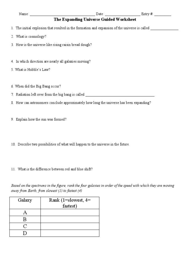 Formation of The Universe Student Sheet | PDF | Redshift | Universe