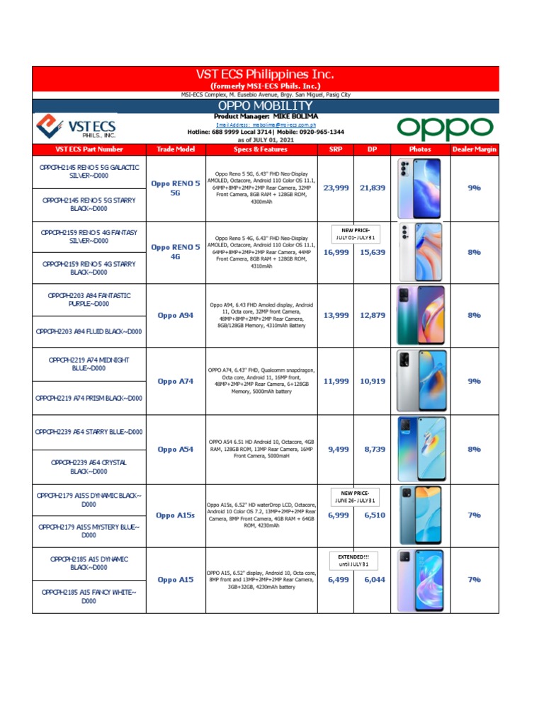 Oppo Pricelist As of July 01, 2021 | PDF | Android (Operating System ...