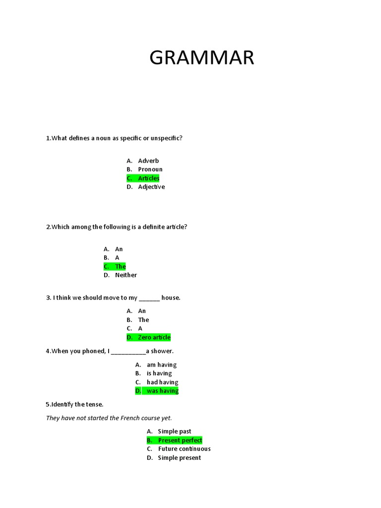 Grammer Assessment | PDF | Adverb | Linguistics