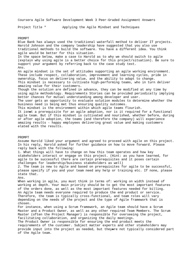 Coursera Agile Software Development Week 3 & 4 Peer-Graded Assignment ...