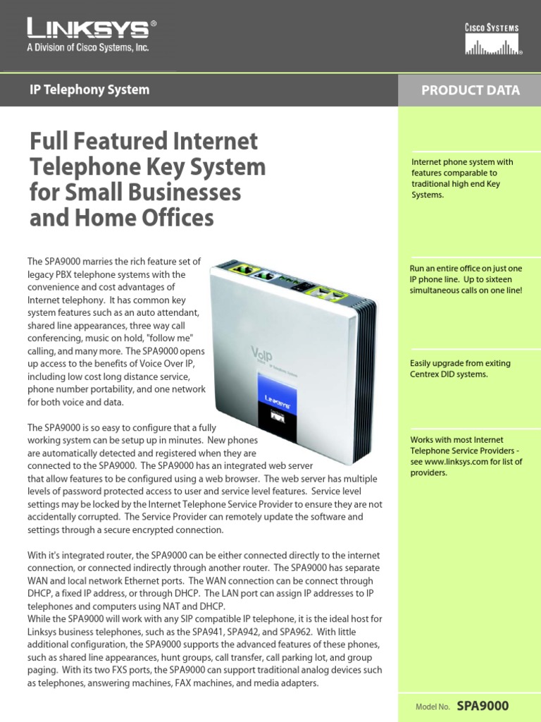Datasheet Linksys VoIP Gateway SPA9000 | PDF | Voice Over Ip | Session ...