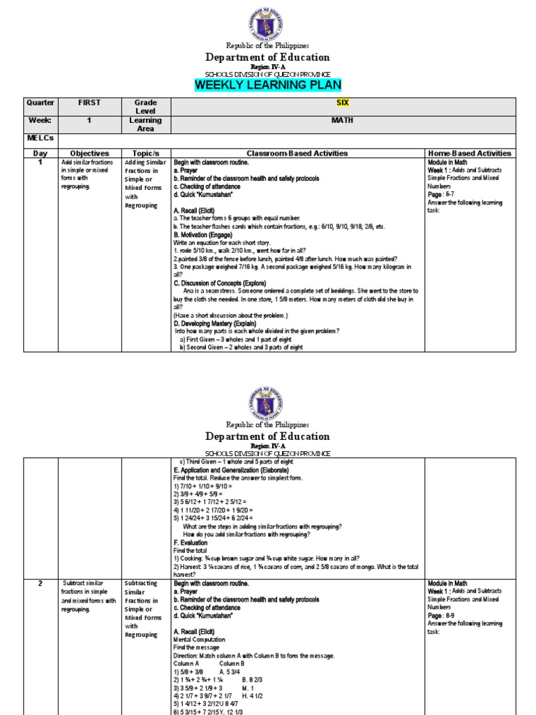 Q1-W1-Wlp-Math 6 | PDF