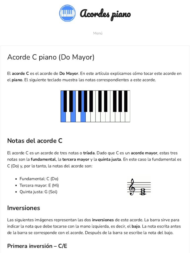 Acorde C Piano (Do Mayor) | PDF