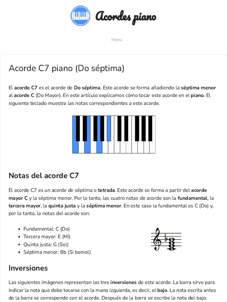 Acorde C7 Piano (Do Séptima) | PDF